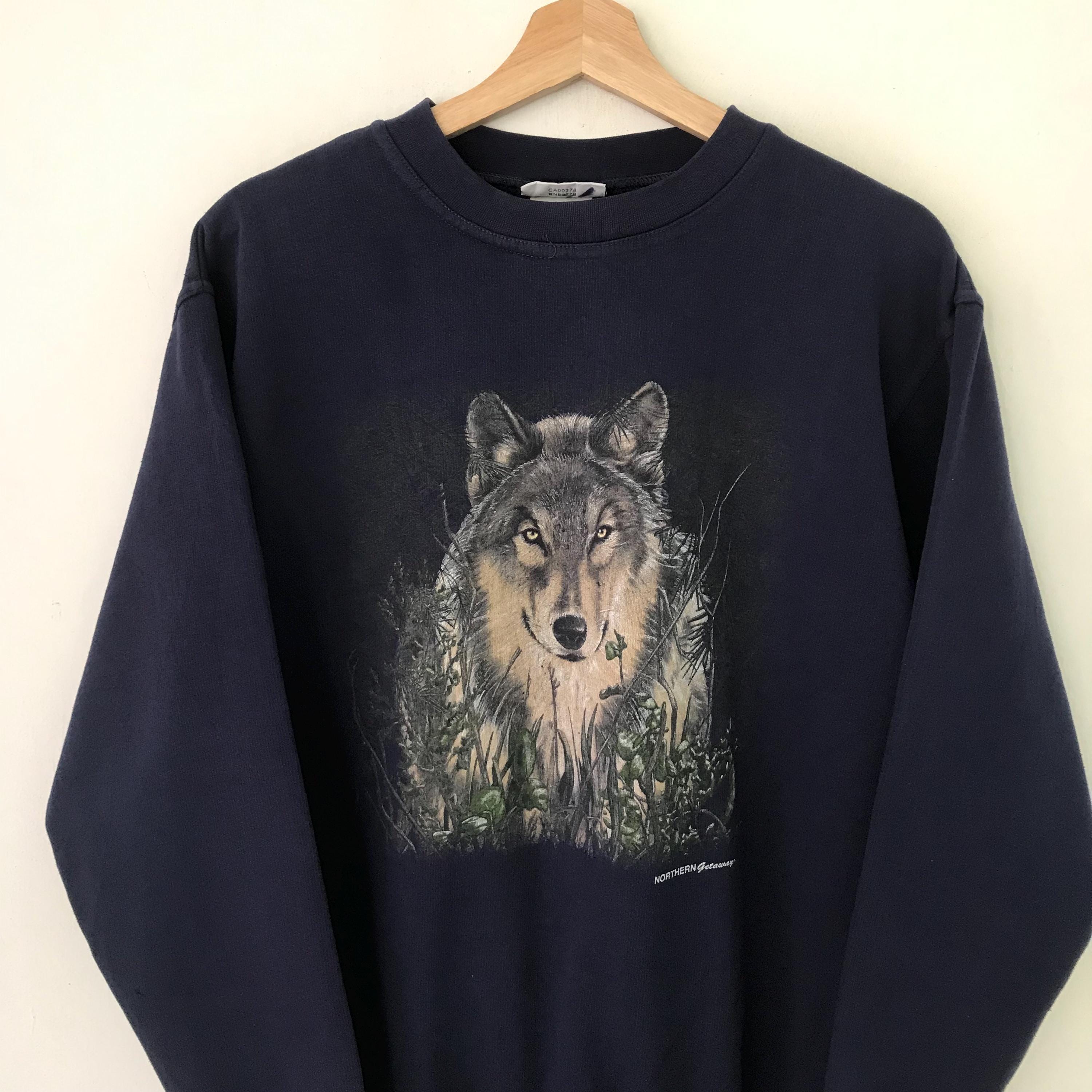 Vintage 90s North American Timber Wolf Sweatshirt Medium Wildlife ...