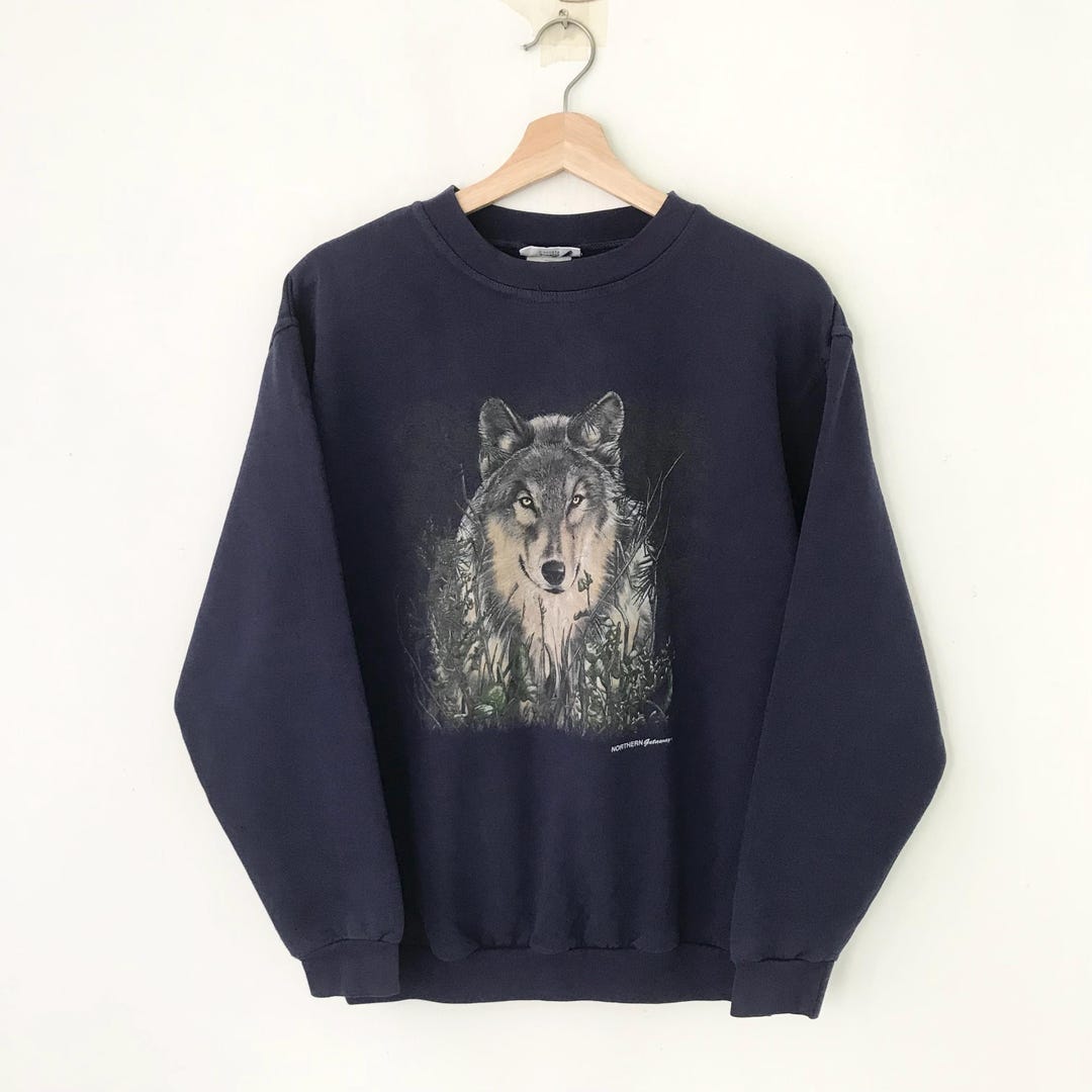 Vintage 90s North American Timber Wolf Sweatshirt Medium Wildlife ...