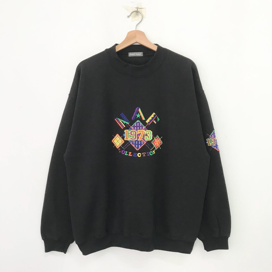 Vintage Naf Naf Collection Black Sweatshirt Xlarge Naf Naf Embroidered ...