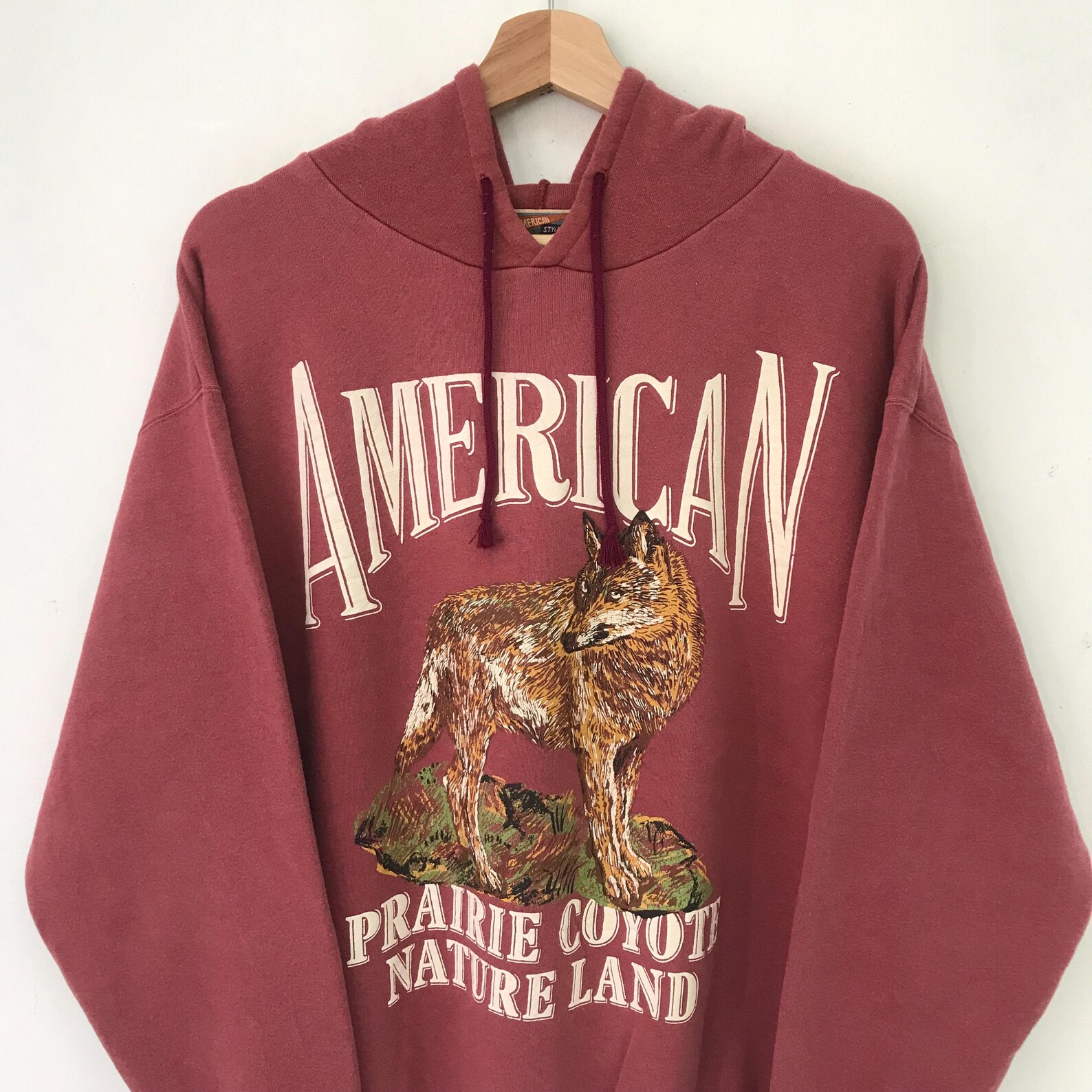 Vintage 90s North American Wolf Maroon Hoodie Large Wolves Howling ...