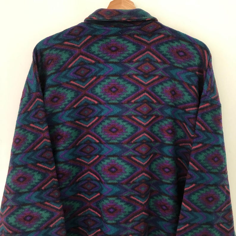 Vintage 90s Tribal Aztec Navajo Pattern Multicolor Fleece Sweater Large ...