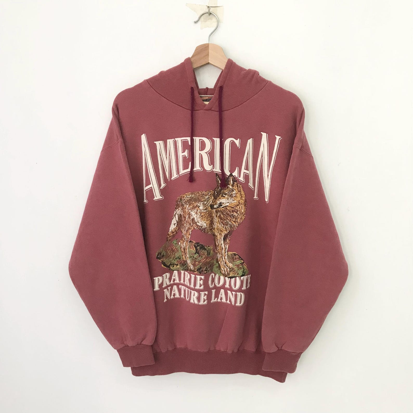 Vintage 90s North American Wolf Maroon Hoodie Large Wolves Howling ...
