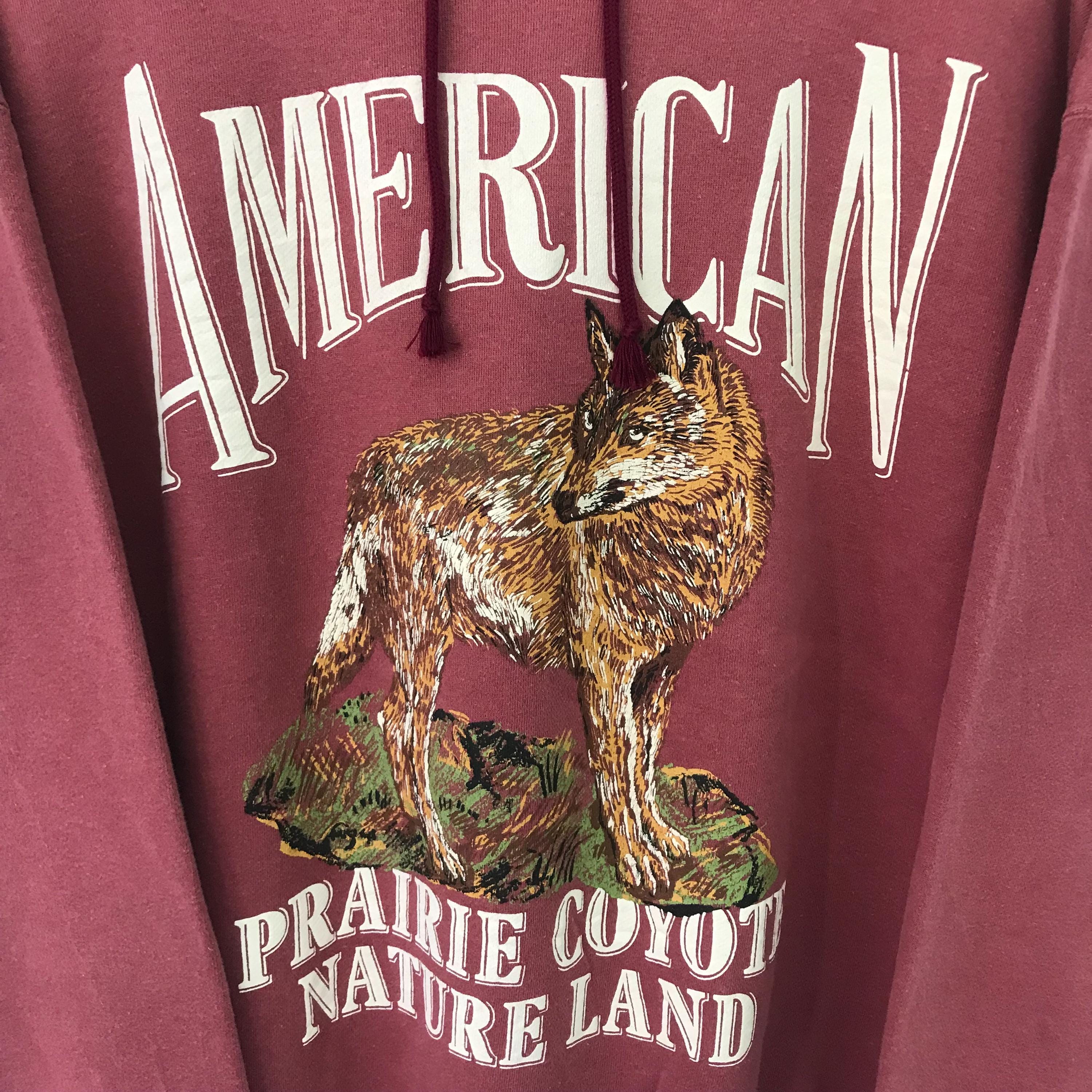 Vintage 90s North American Wolf Maroon Hoodie Large Wolves Howling ...