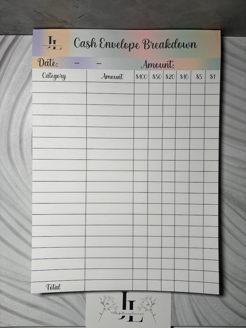 Cash Envelope Breakdown Notepad| Bank Teller Slip Notepad - Etsy