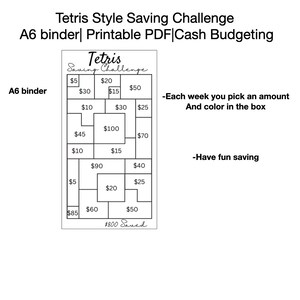 Tetris Saving Challenge Printable PDF Budgeting Cash Budgeting A6 ...