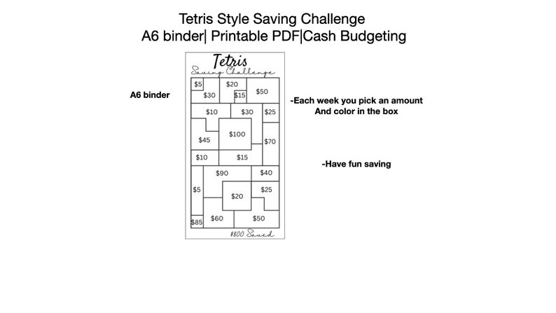 Tetris Saving Challenge Printable PDF Budgeting Cash Budgeting A6 ...