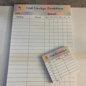 Cash Envelope Breakdown Notepad| Bank Teller Slip Notepad - Etsy