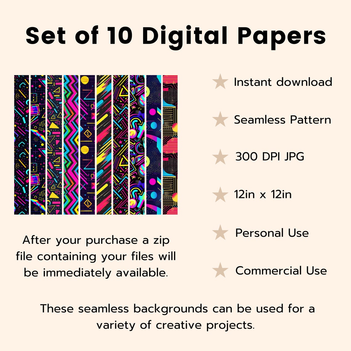 Neon Digital Paper 80s Background Seamless Digital Paper Grad Scrapbook ...