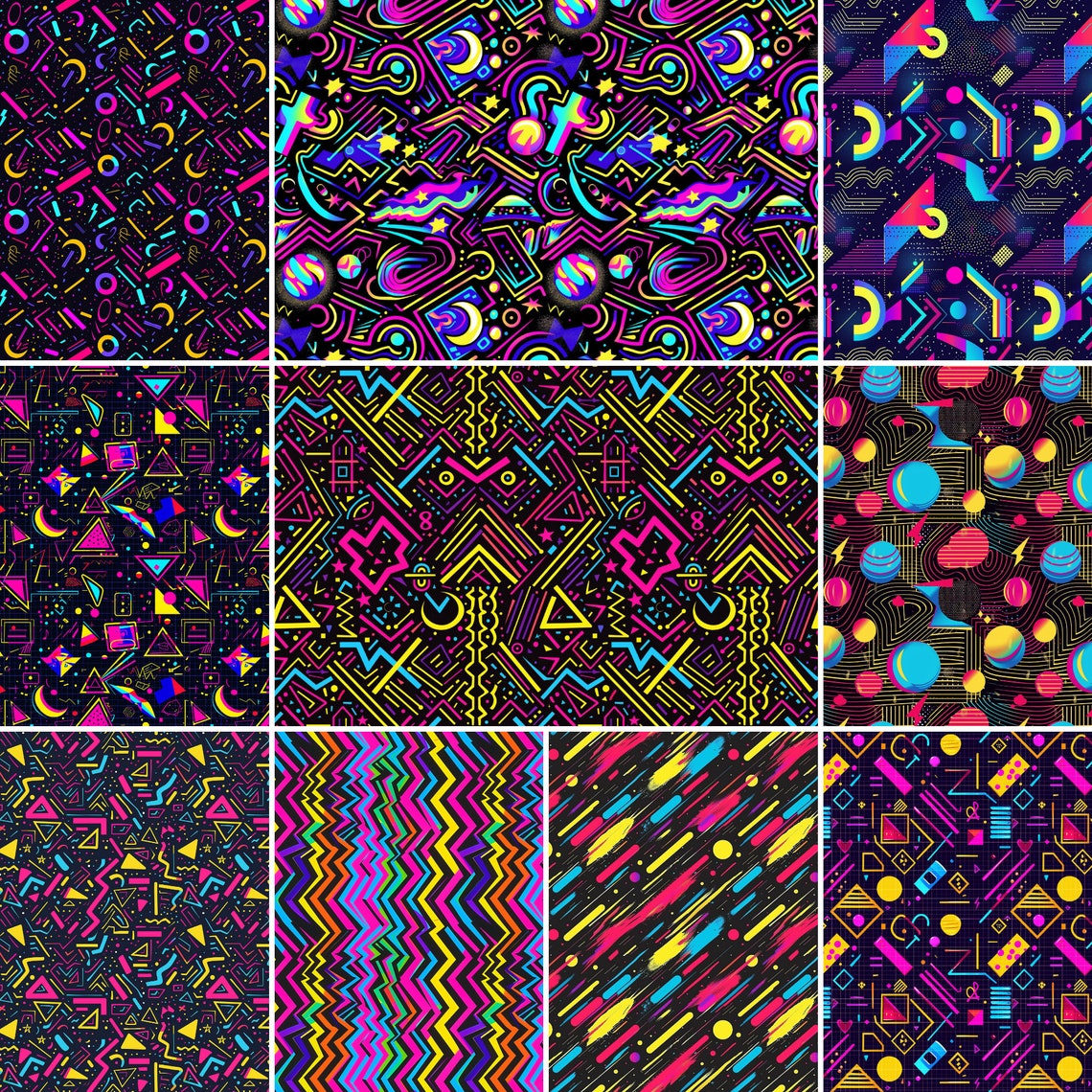 Neon Digital Paper 80s Background Seamless Digital Paper Grad Scrapbook ...