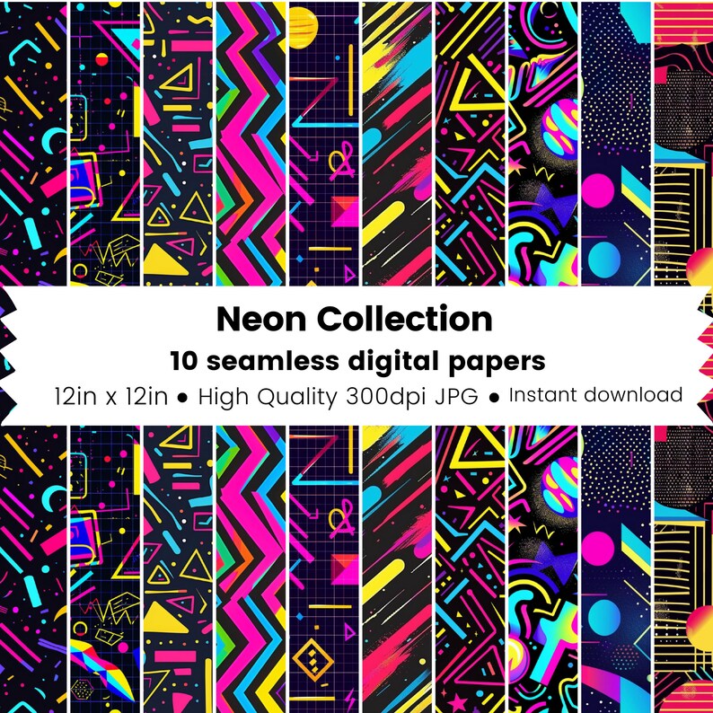 Neon Digital Paper 80s Background Seamless Digital Paper Grad Scrapbook ...