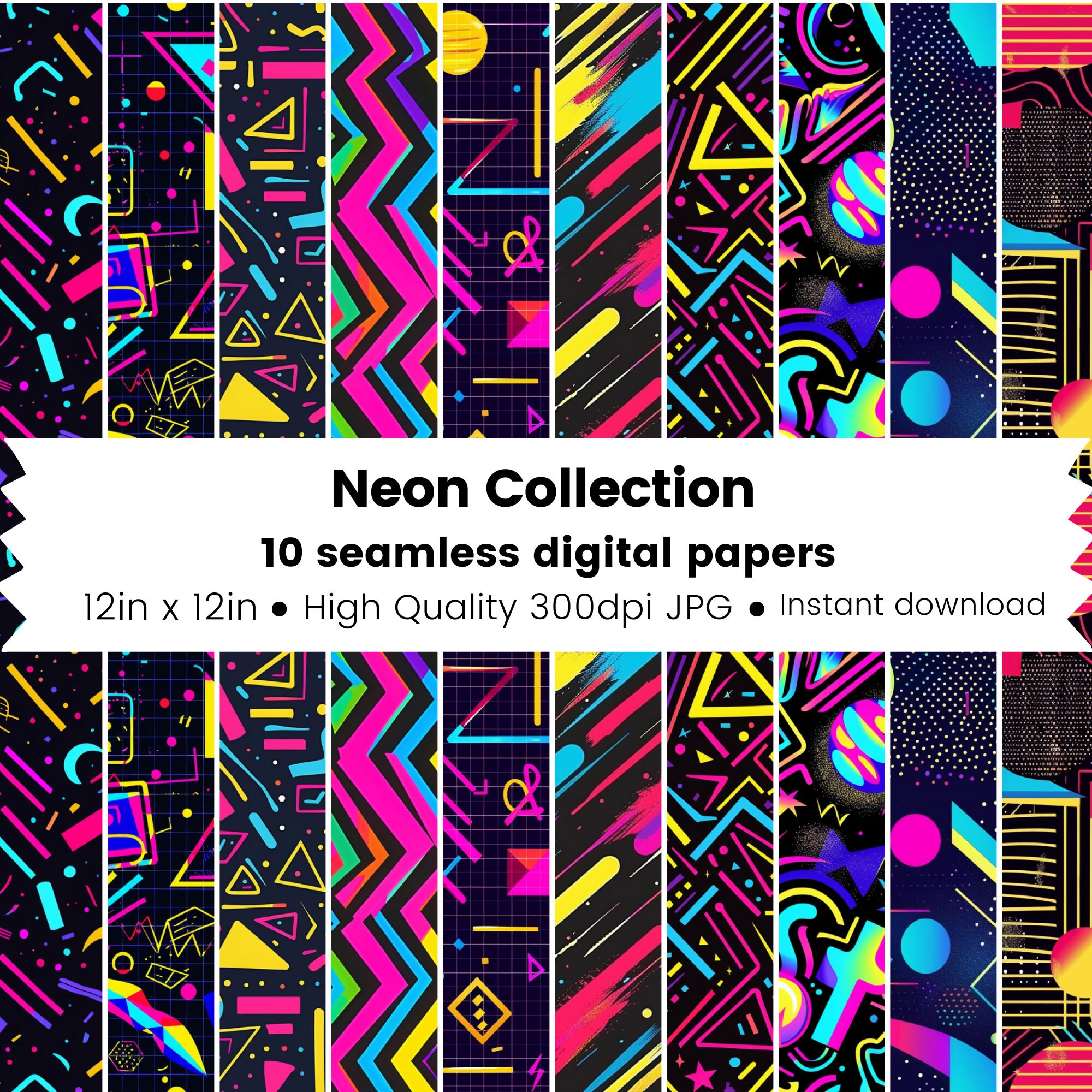 Neon Digital Paper 80s Background Seamless Digital Paper Grad Scrapbook ...