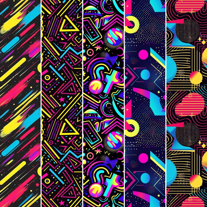 Neon Digital Paper 80s Background Seamless Digital Paper Grad Scrapbook ...
