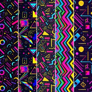 Neon Digital Paper 80s Background Seamless Digital Paper Grad Scrapbook ...