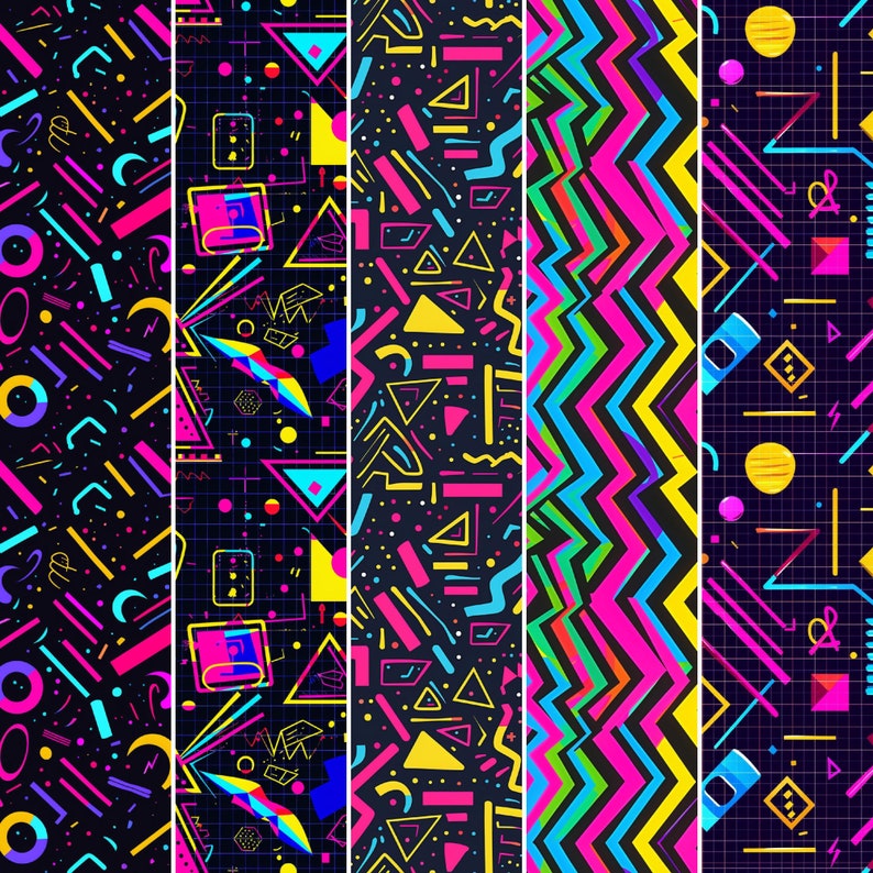 Neon Digital Paper 80s Background Seamless Digital Paper Grad Scrapbook ...