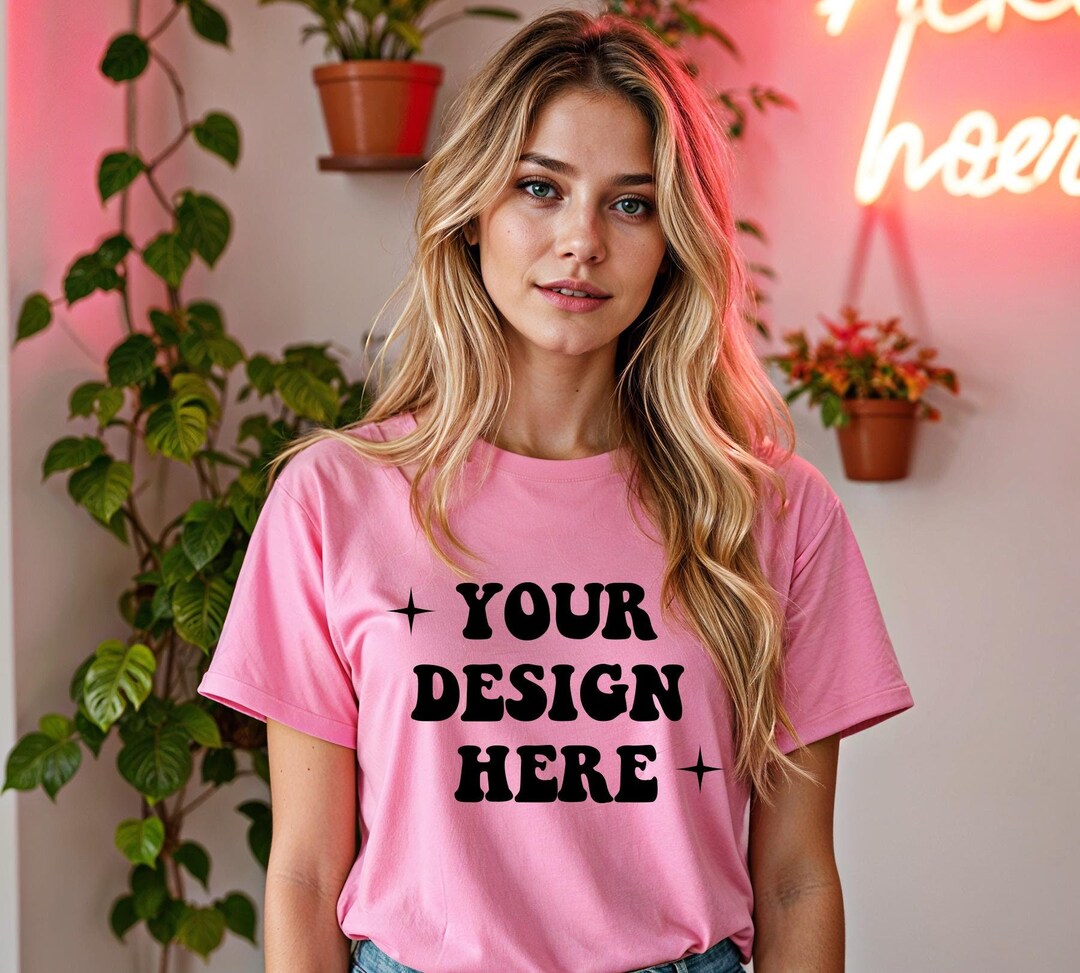 Bella Canvas 3001 Pink T-shirt Mockup, Bella Canvas Pink Shirt Mockup ...