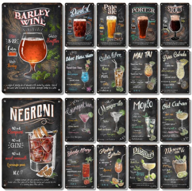 Beer Retro Metal Poster Cocktail Vintage Tin Sign Bar Restaurant Wall ...