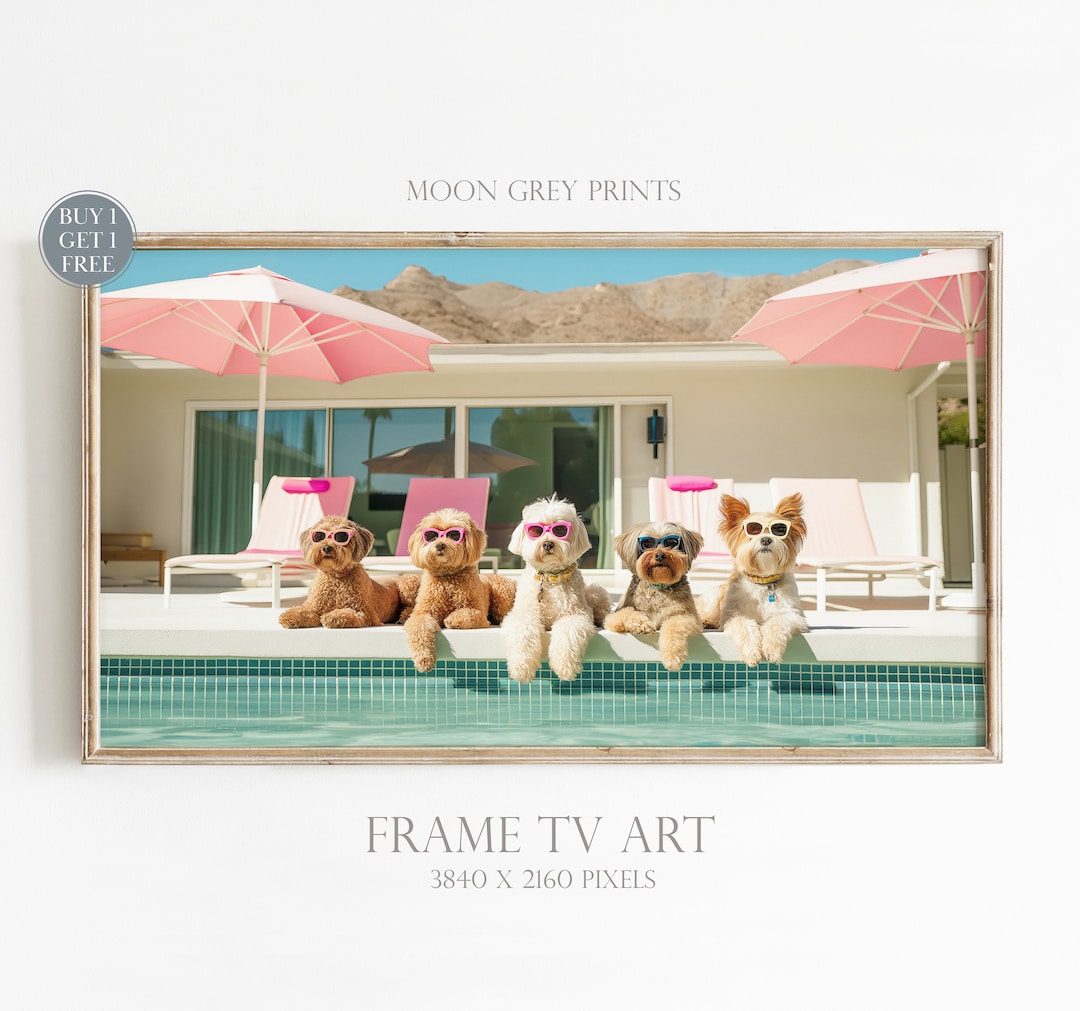 Summer Frame TV Art, Dogs With Sunglasses Chilling by the Pool TV ...