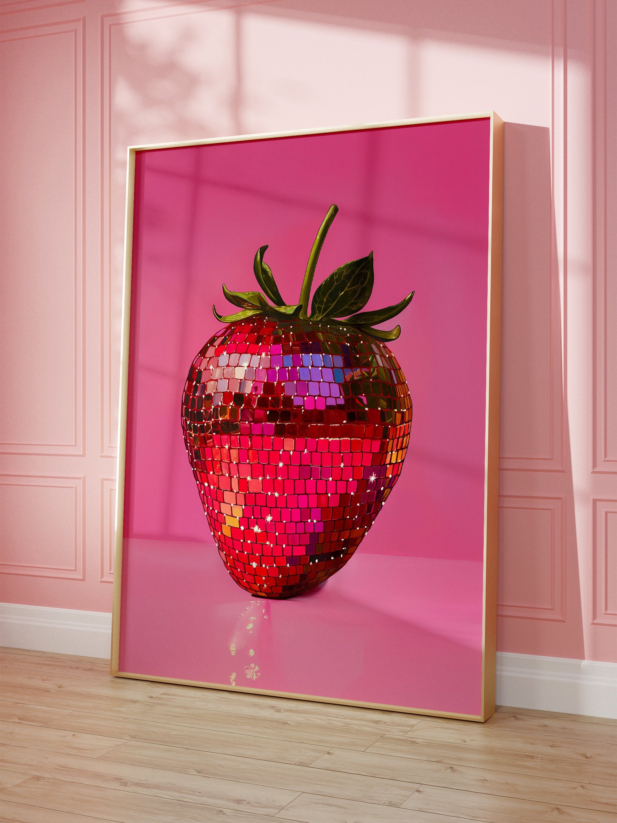Printable Wall Art, Strawberry Disco Ball Maximalist Painting, Dopamine ...