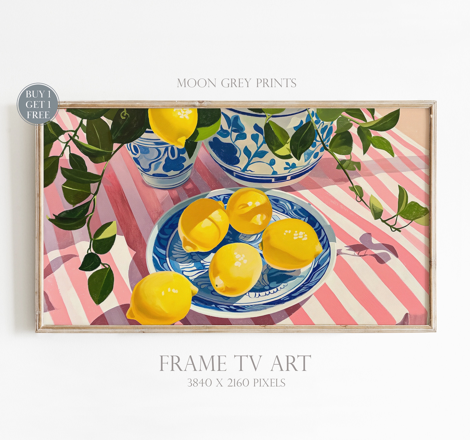 Still Life Frame TV Art, Colorful Nostalgic Italian Lemon Vintage Oil ...