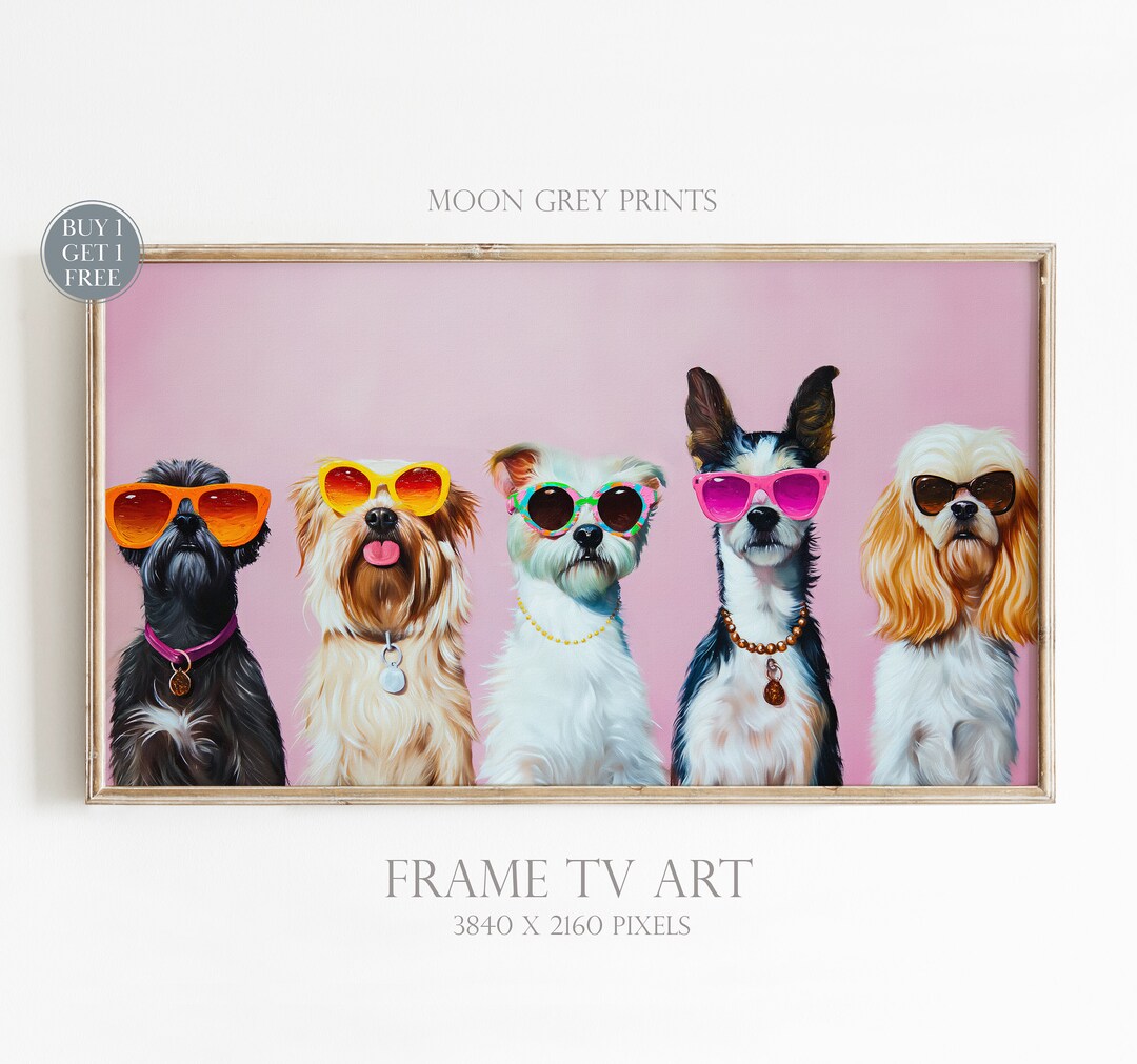 Dopamine Summer Frame TV Art, Cute Dogs in Sunglasses Maximalist Oil ...