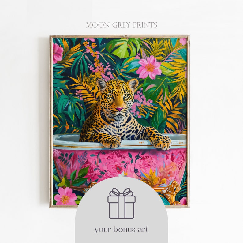 Printable Wall Art, Tiger With A Cocktail Maximalist Oil Painting, Bold ...