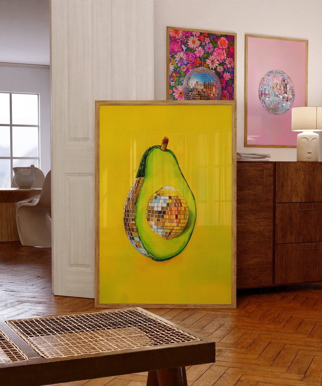 Printable Wall Art, Avocado Disco Ball Maximalist Painting, Dopamine ...