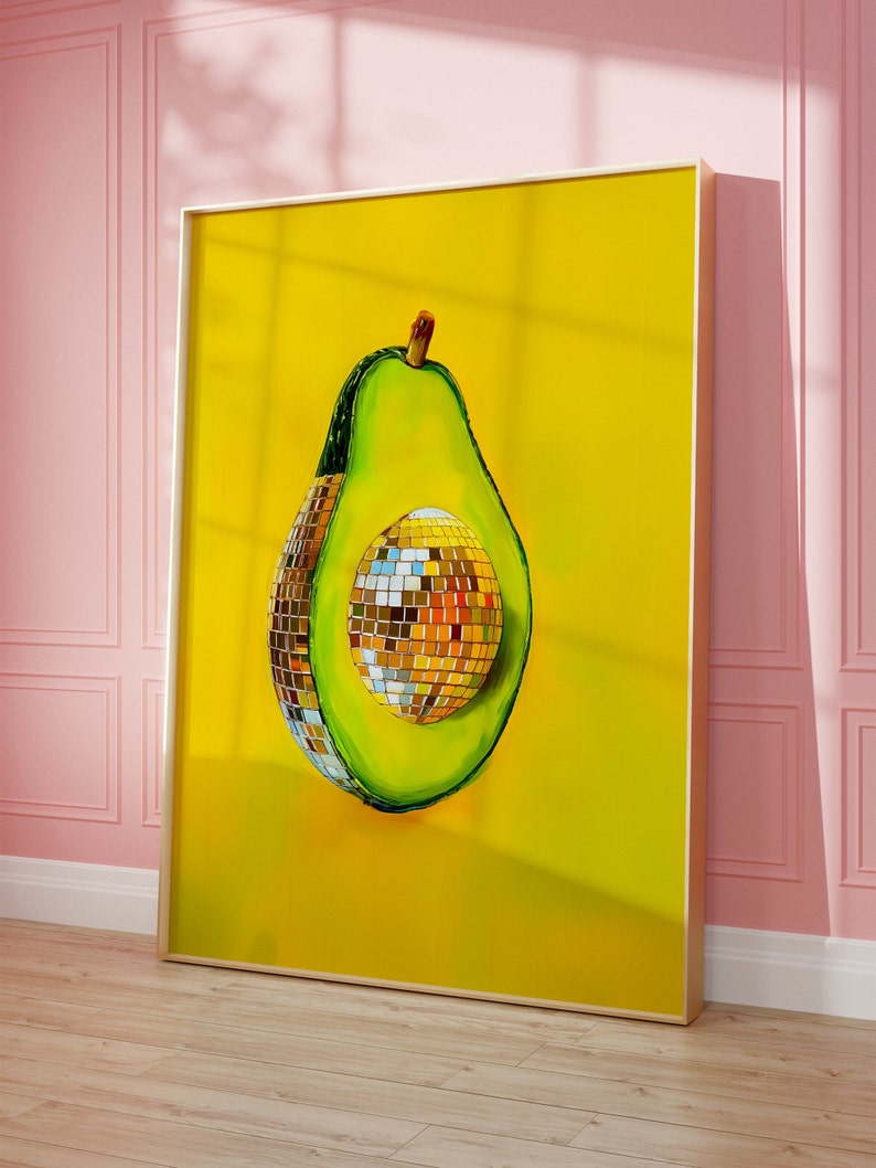 Printable Wall Art, Avocado Disco Ball Maximalist Painting, Dopamine ...