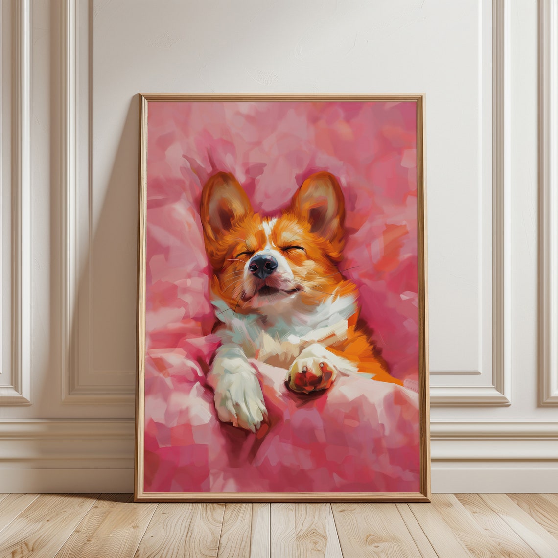 Printable Wall Art, Sleeping Corgi Preppy Oil Painting, Dopamine Decor ...