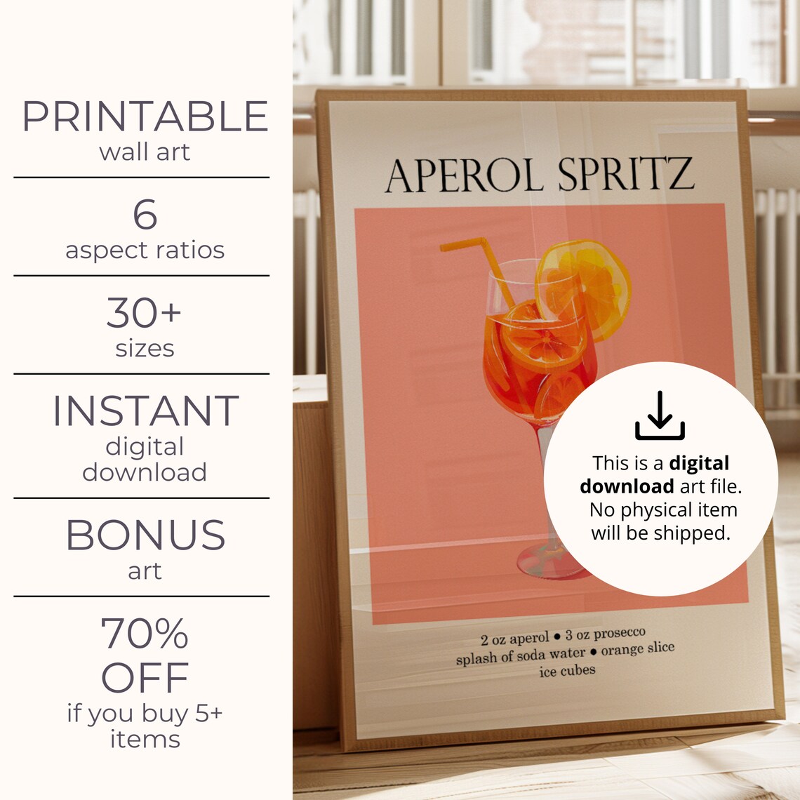 Printable Wall Art, Aperol Spritz Poster, Vivid Cocktail Bar Cart Print ...