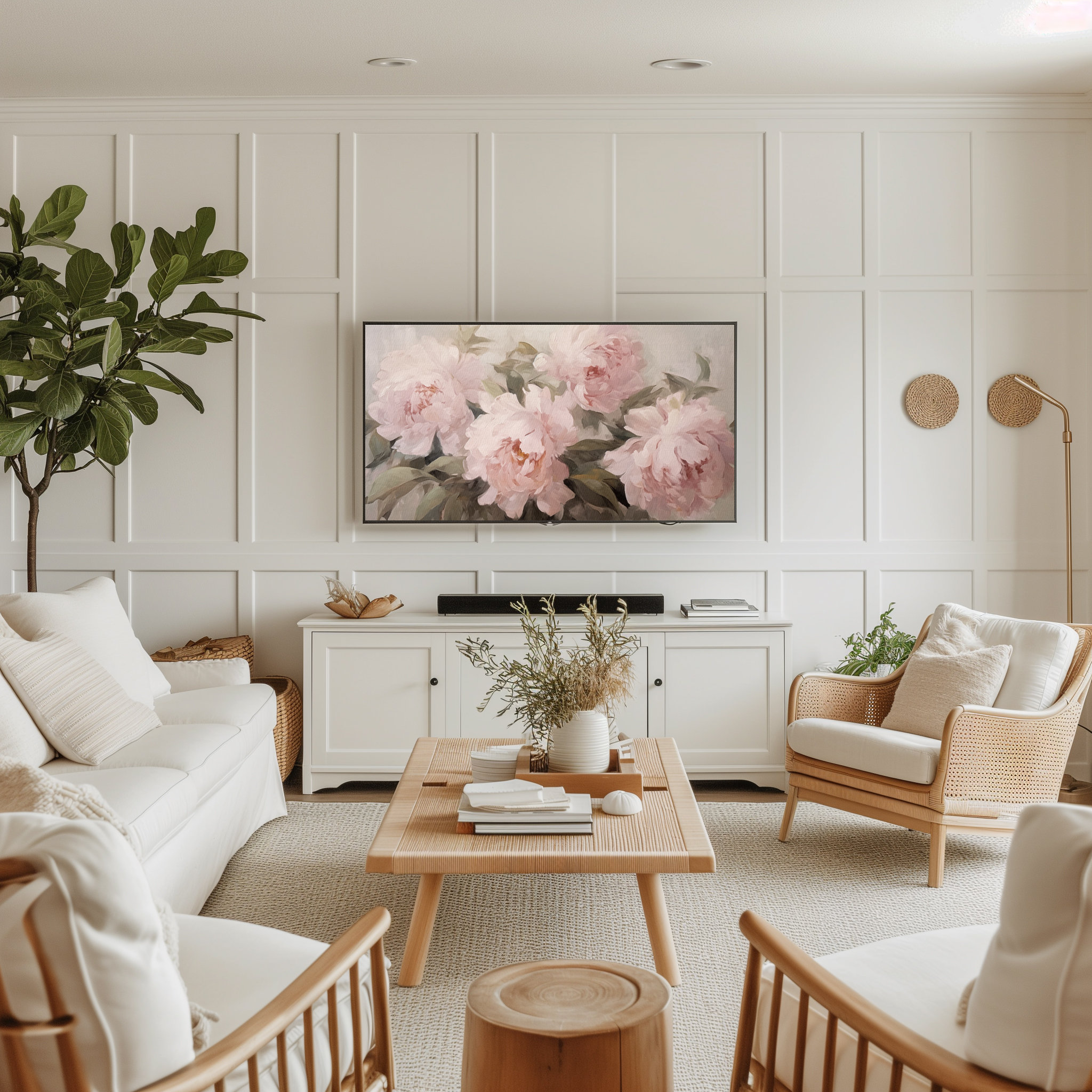 Pastel Pink Flower Frame TV Art, Nostalgic Antique Botanical Peony TV ...