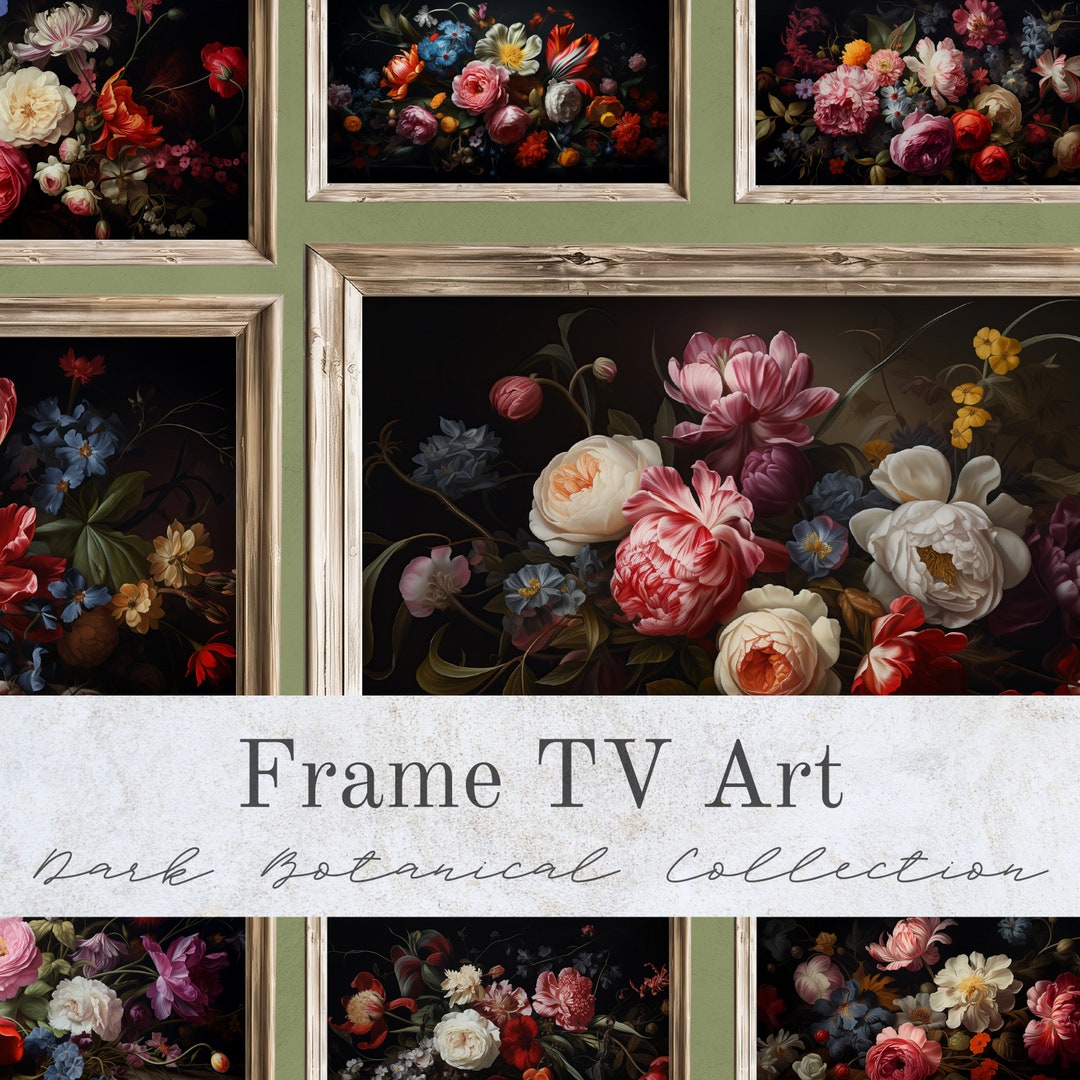 Set of 8, Dramatic Flowers Dark Academia Frame TV Art, Photorealistic ...