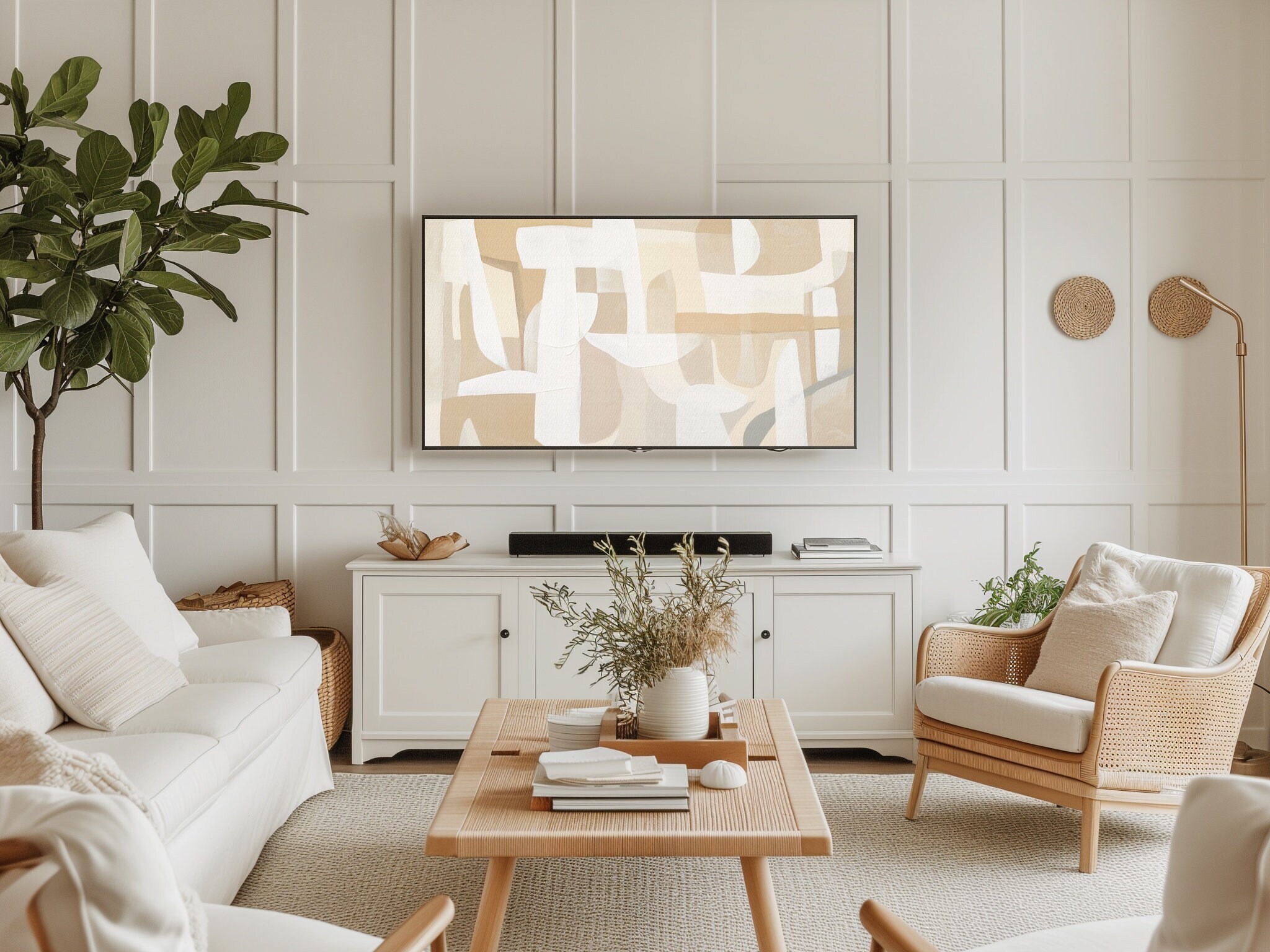 Muted Abstract Frame TV Art, Neutral Pastel Mid-century Modern ...