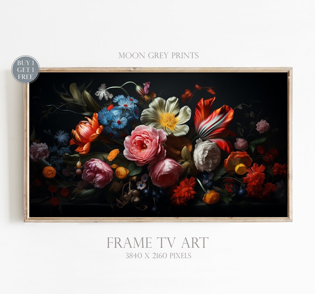 Dark Academia Frame TV Art, Floral Still Life Photorealistic Oil ...