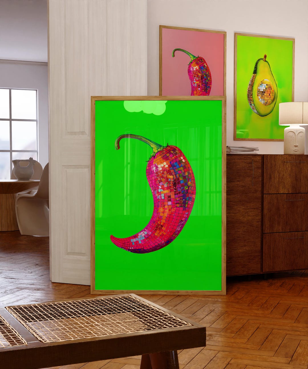 Printable Wall Art, Chili Pepper Disco Ball Maximalist Painting ...