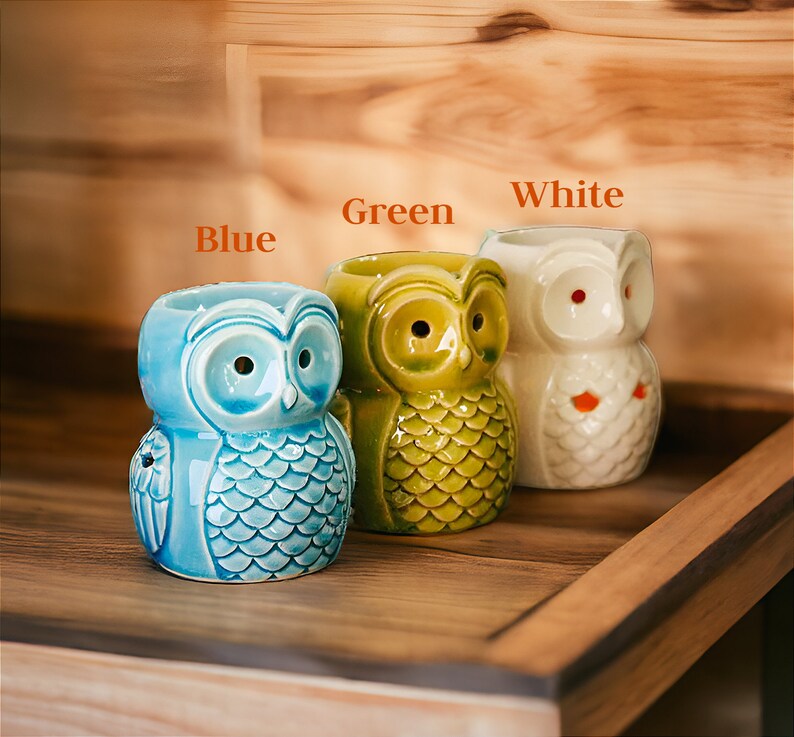 Ceramic Little Owl Incense Essential Oil Burner Set, Animal Home Decor ...