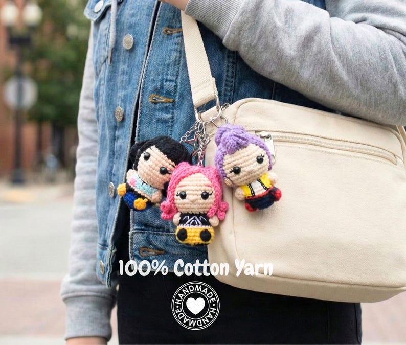 Kpop Demon Hunter Huntrix Crochet Keychain, Amigurumi Doll Keyring ...