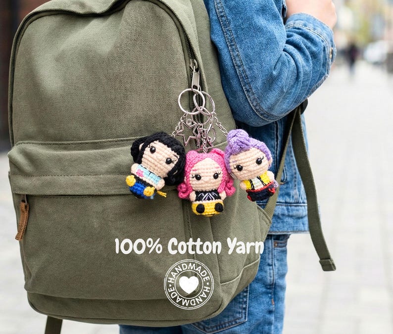 Kpop Demon Hunter Huntrix Crochet Keychain, Amigurumi Doll Keyring ...