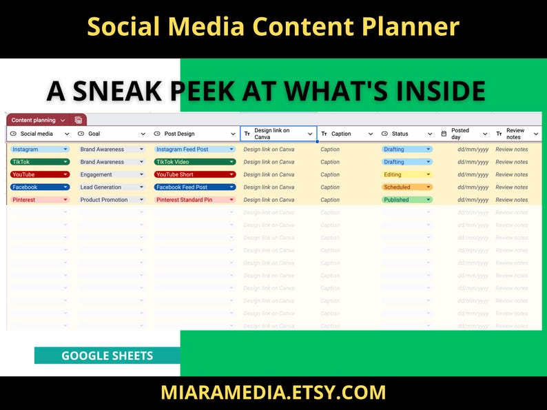 Social Media Monthly Content Planner, Social Media Content Calendar ...