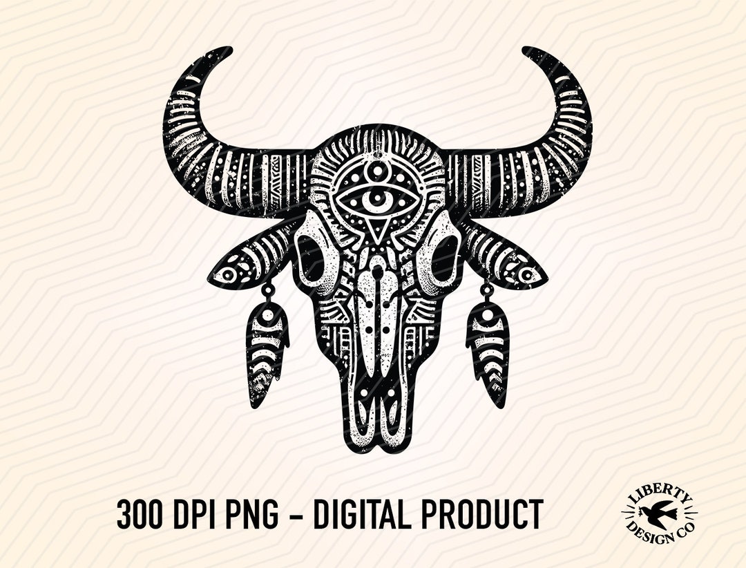 Aztec Cow Skull PNG: Vintage Western Rodeo Sublimation (digital ...