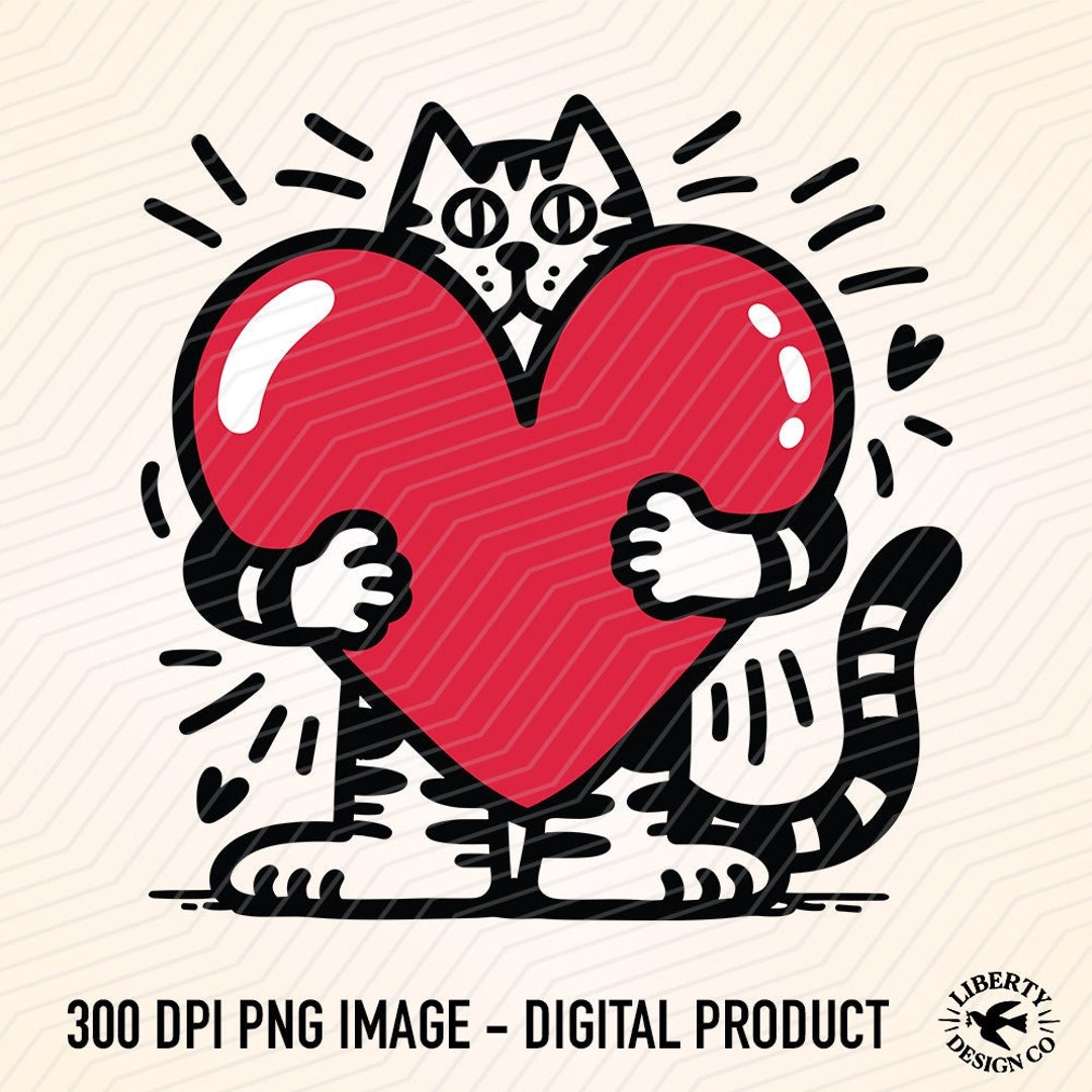 Cat With Heart PNG Clipart (digital Download - Etsy
