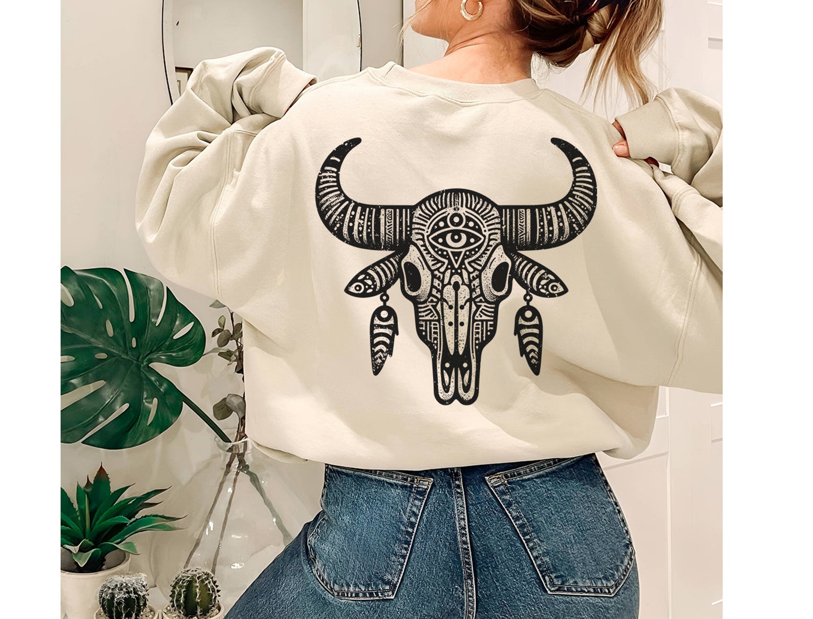 Aztec Cow Skull PNG: Vintage Western Rodeo Sublimation (digital ...