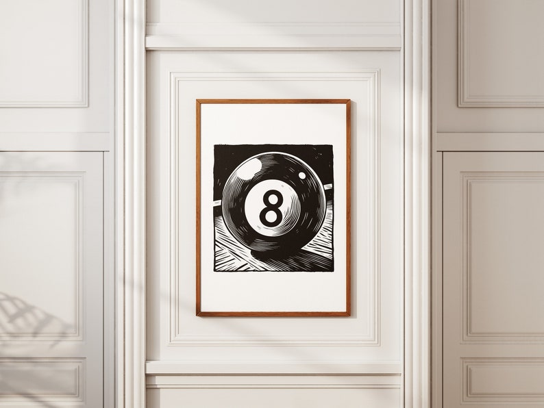 Retro 8 Ball Print: Hand-drawn Linocut Style (digital Download) - Etsy