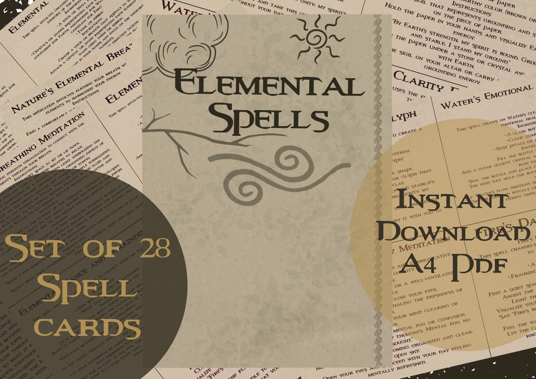 Elemental Spells Set of 28 Instant Download Pdf A4 - Etsy