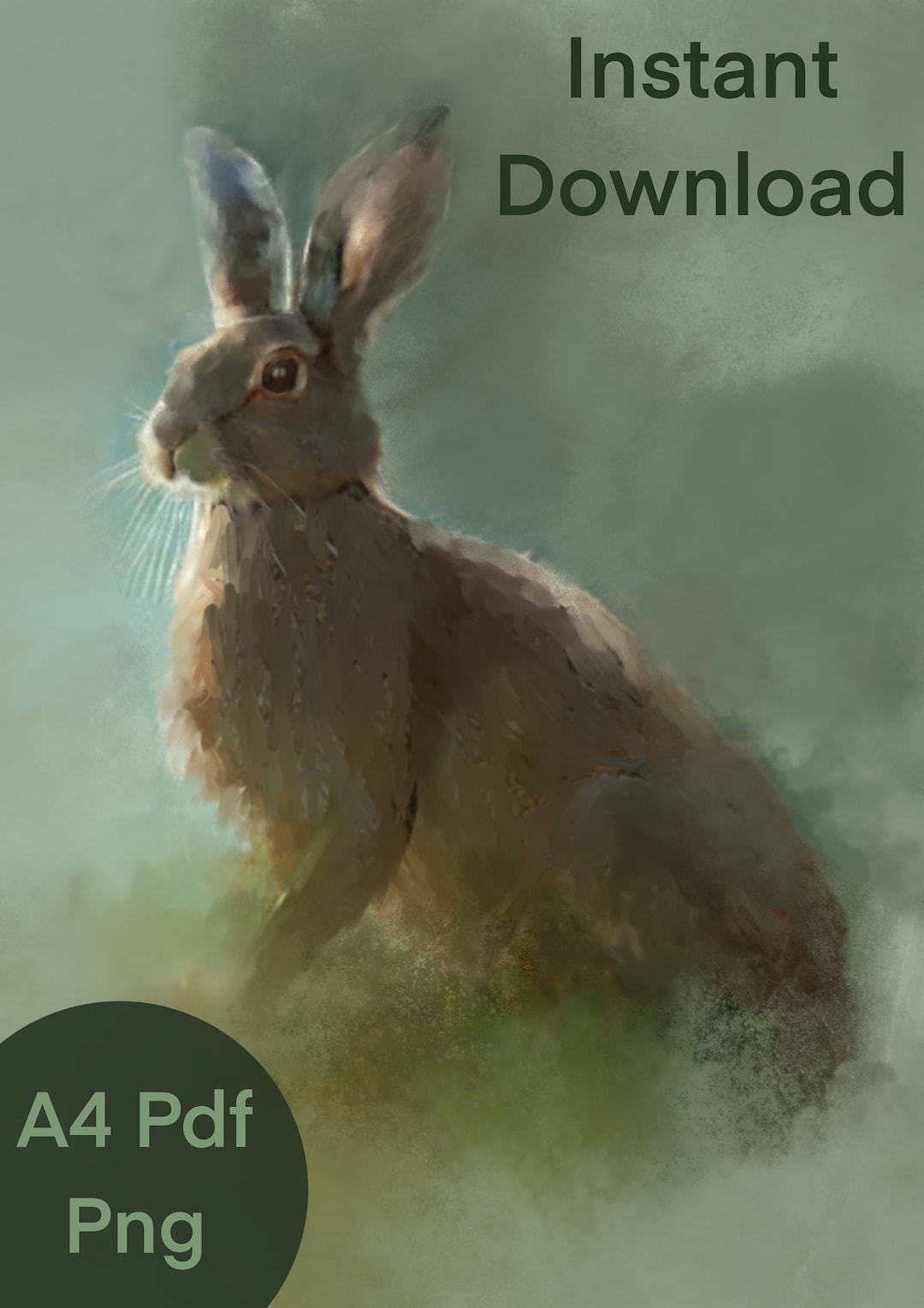 Hare Print Original Art Digital Download A4 PDF and PNG Files Wildlife ...