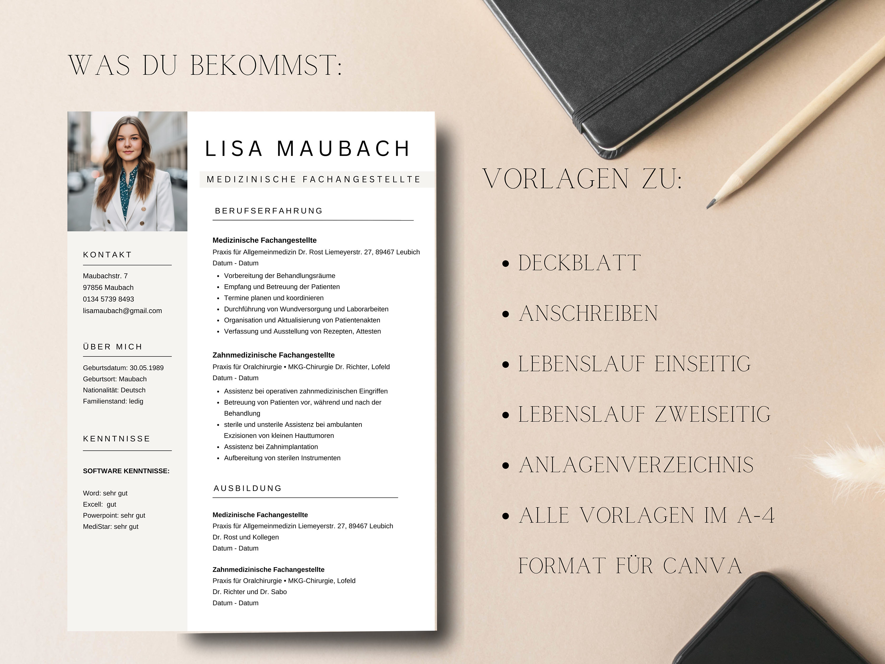 CV Template German, Application Templates, CV Template Canva, MFA ...