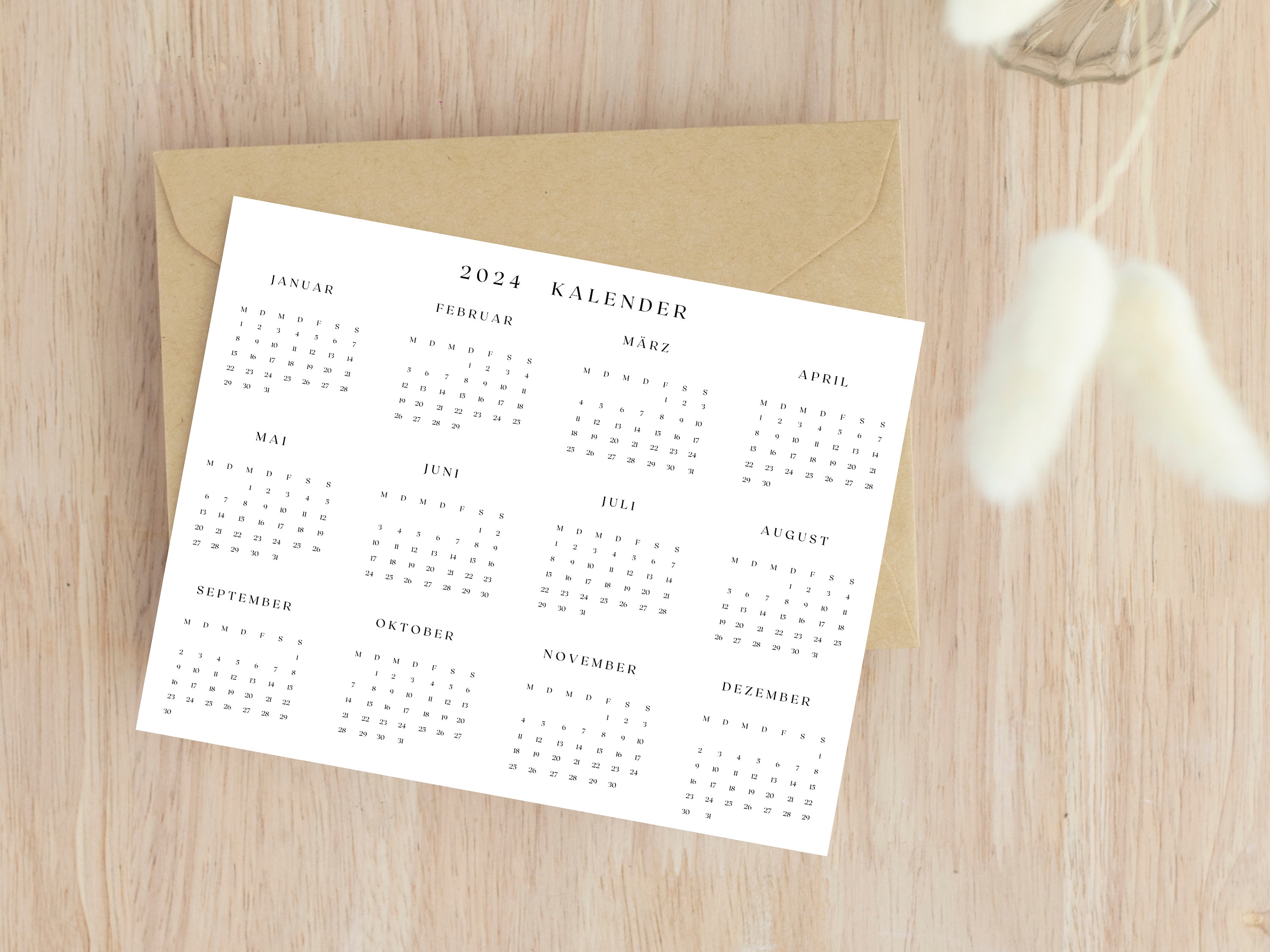 Printable 2024 Year Calendar, Year Overview Template, Printable ...