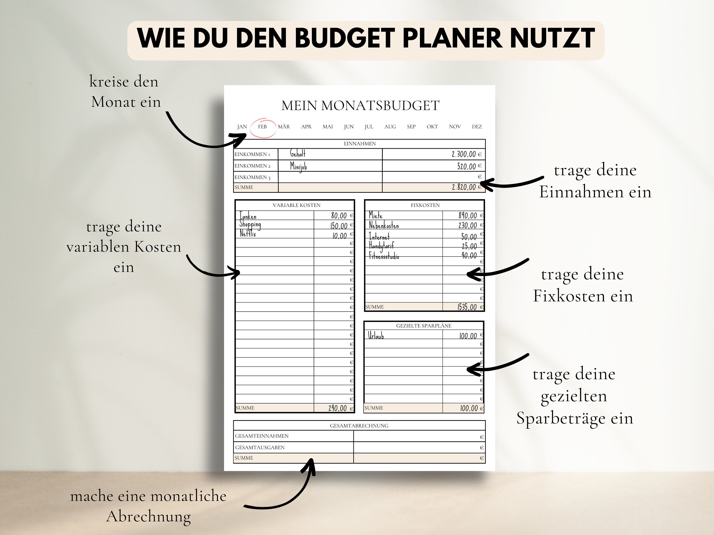 Budget Planer Deutsch, Finanzplaner zum Ausdrucken, Haushaltsbuch ...