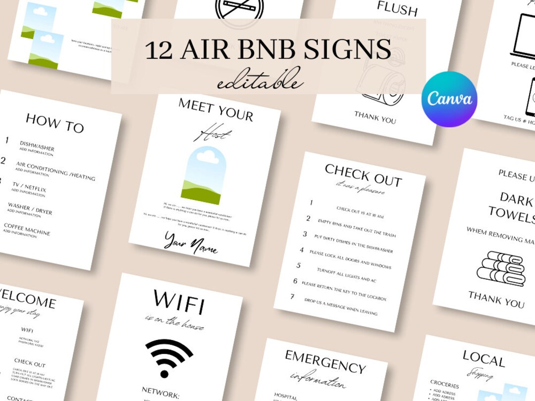 Airbnb Sign Bundle Template, Airbnb Signs, Vacation Rental, Wifi Sign ...