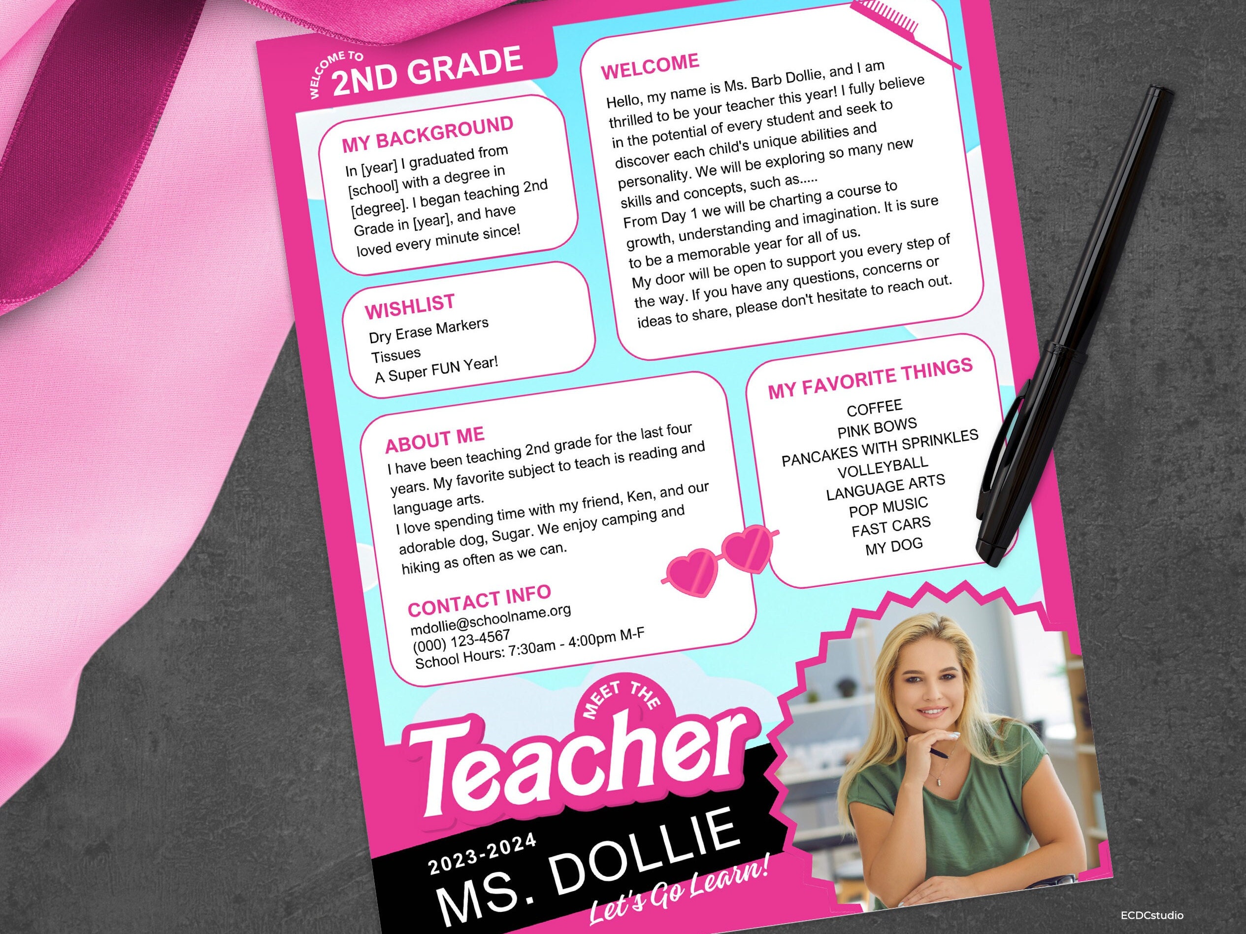 Trendy Hot Pink Meet the Teacher Printable Template, Editable in Canva ...
