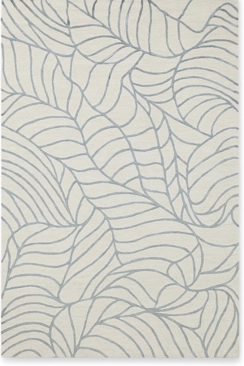 Hand-tufted Wool and Silk Rug: Raised Blue Leaf Pattern Contemporary ...